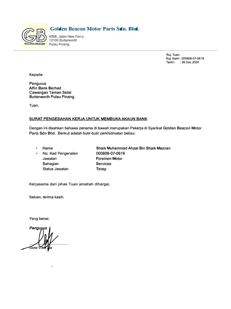 Surat Buka Akaun Bank | PDF