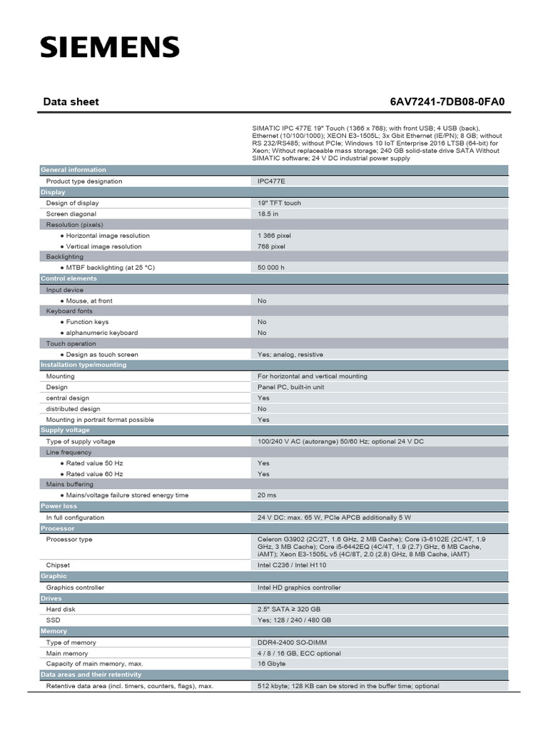 6AV72417DB080FA0 Datasheet en | PDF | Electromagnetic Interference | Usb