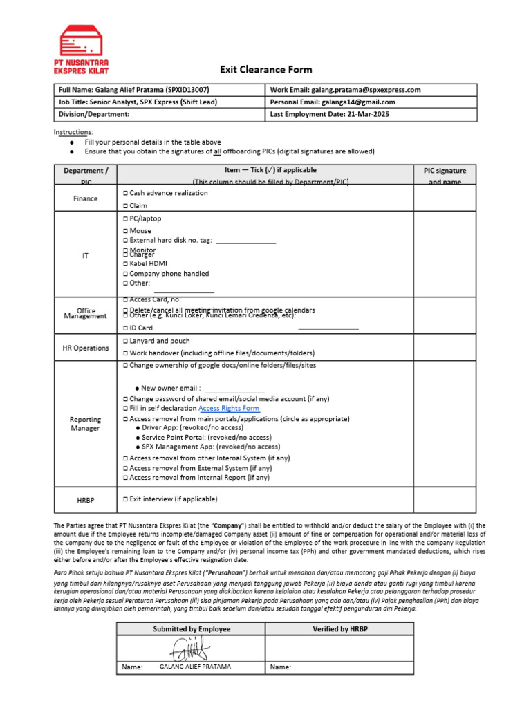 (NEK) Exit Clearance Form - Galang Alief Pratama .PDF - 20250506 ...
