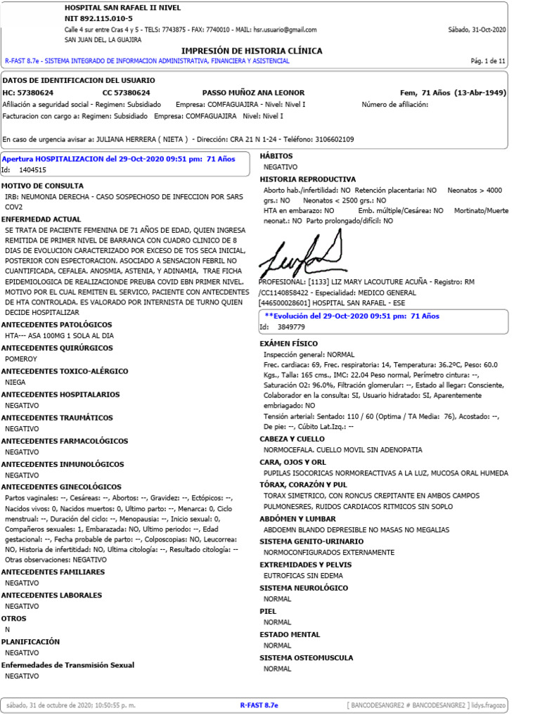 ANA LEONOR PASSO MU OZ - FRX | PDF | Neumonía | Medicina