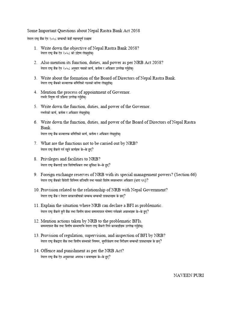 NRB Imp Question PDF | PDF