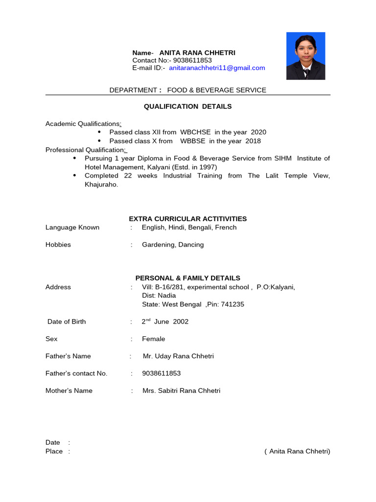 Anita Rana Chhetri Updated CV | PDF