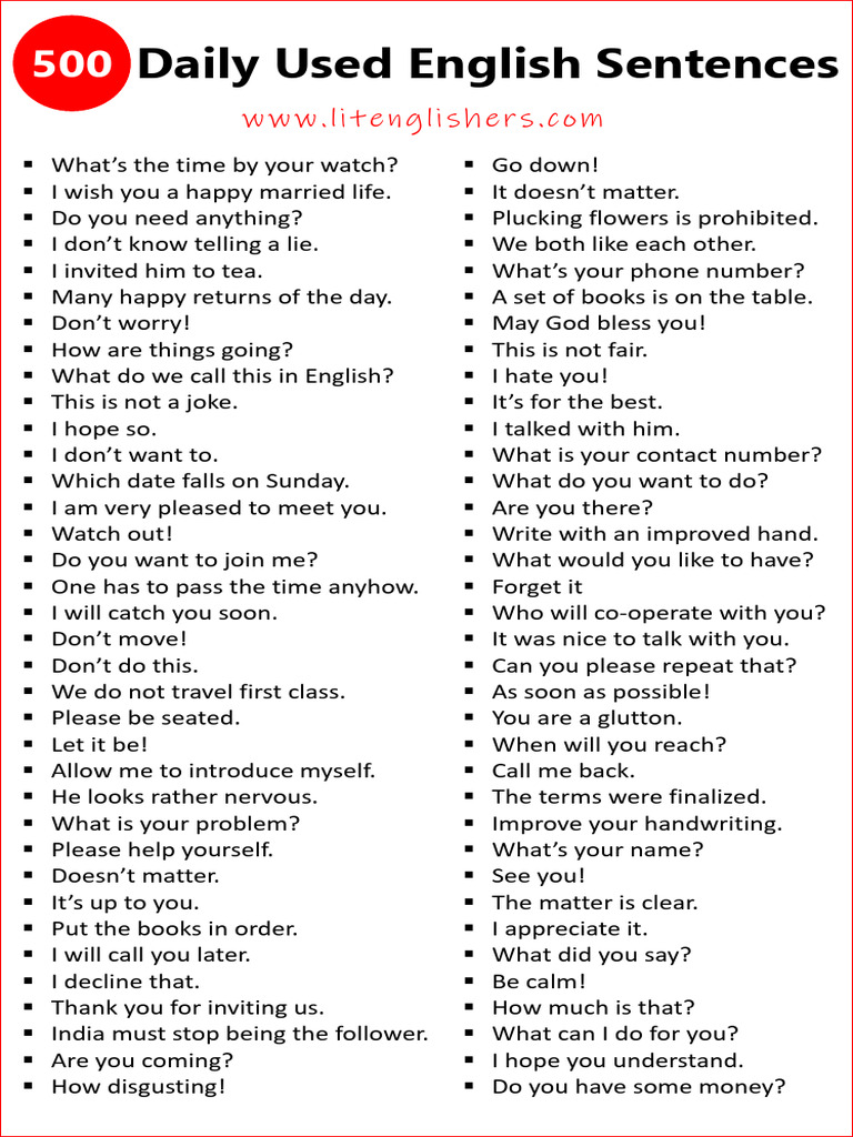 500 Daily Used English Sentences | PDF
