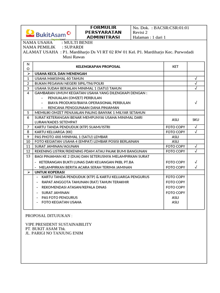 Formulir Persyaratan Adminitrasi | PDF
