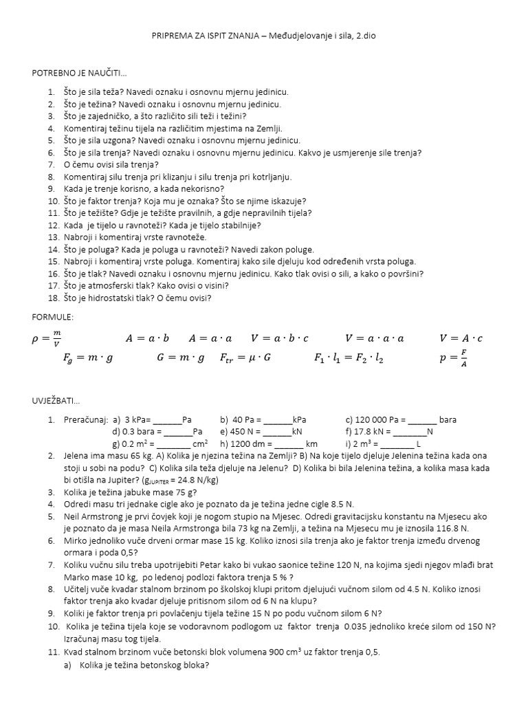 Međudjelovanje I Sila - Priprema Za Ispit Znanja 1 | PDF
