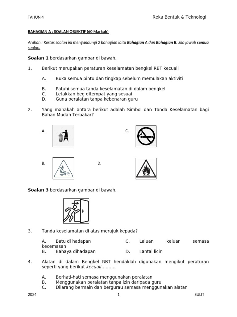 Soalan RBT Tahun 4 Upsa 2024 | PDF