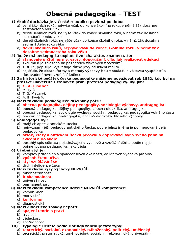 Obecná Pedagogika - Test | PDF