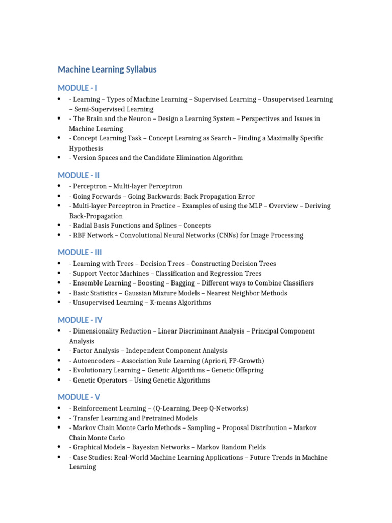 Machine Learning Syllabus | PDF