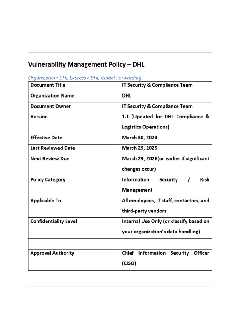Vulnerability Management Policy | PDF | Security | Computer Security