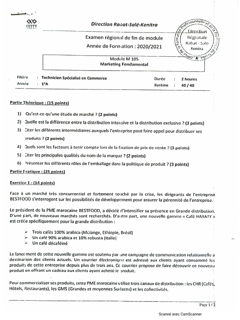 Efm Régional Marketing 2021 Commerce | PDF