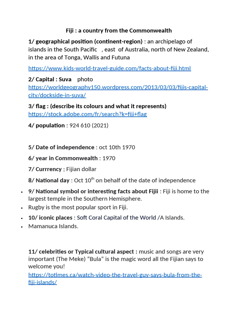À Projeter Fiji A Country From The Commonwealth | PDF