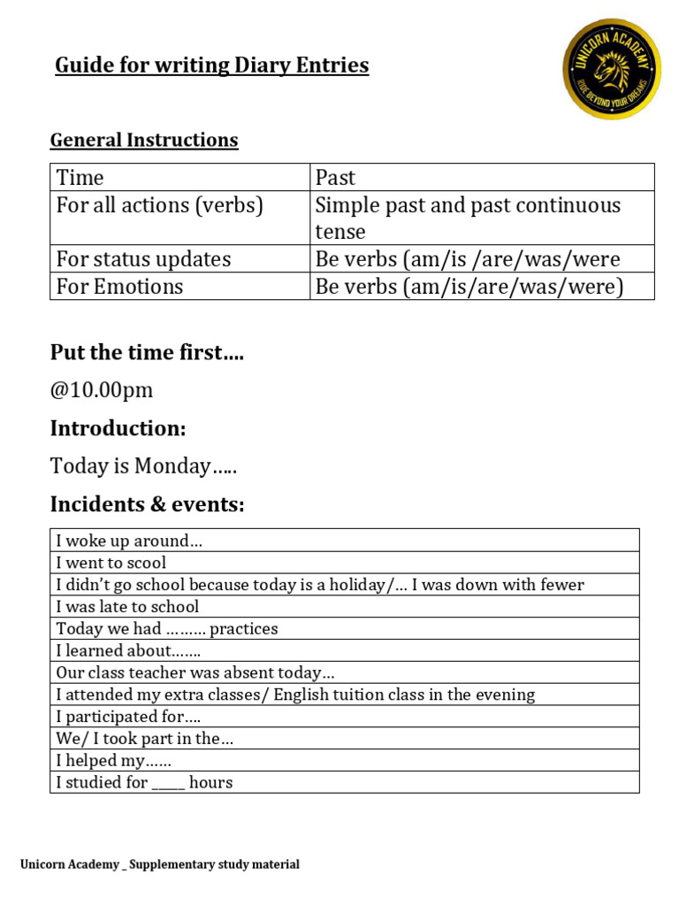 Guide To Writing Diary Entries | PDF