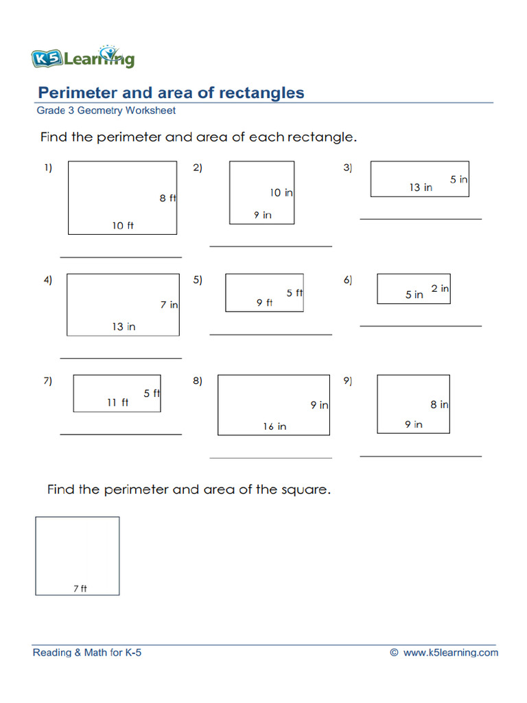 Grade 3 Geometry Area Perimeter Rectangles A | PDF