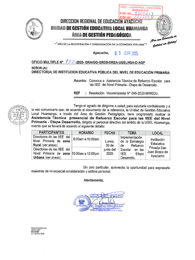 Oficio Asitencia Tecnica de Refuerzo Escolar - Presencial Ok | PDF | Perú