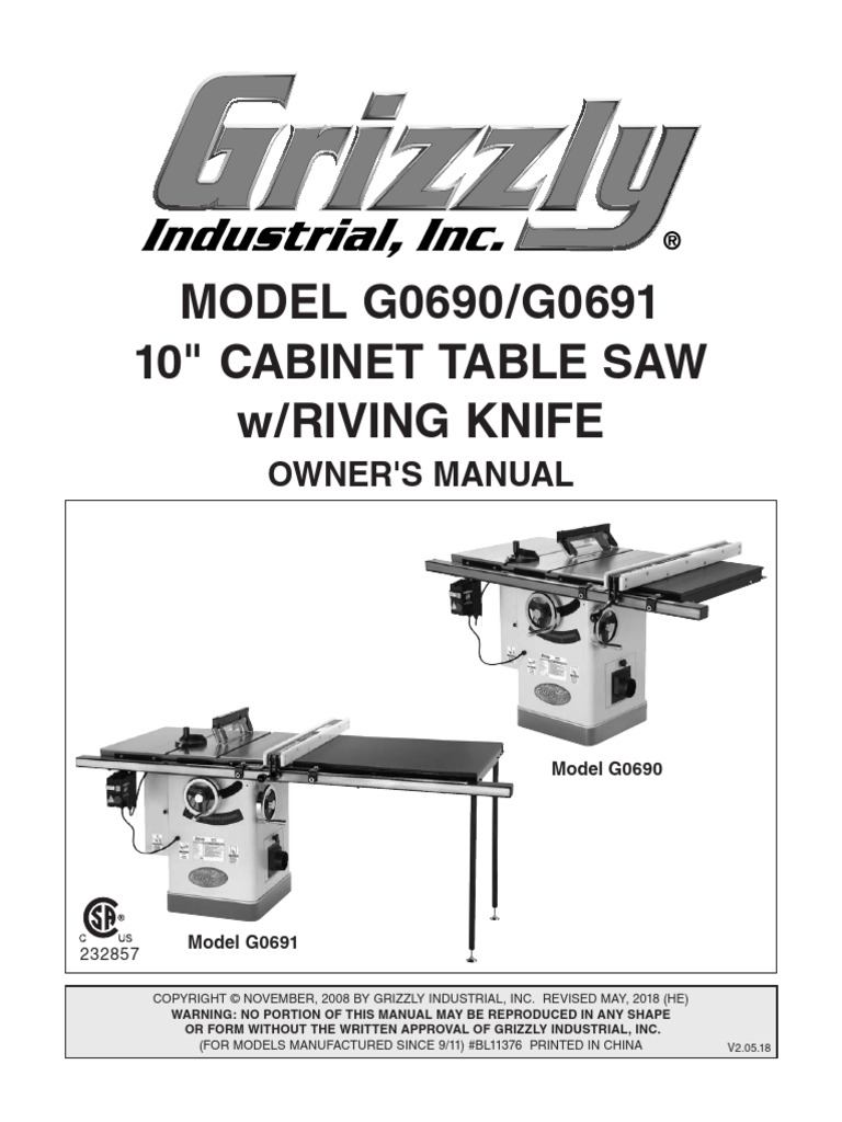 Grizzly G0691 Table Saw Manual | PDF