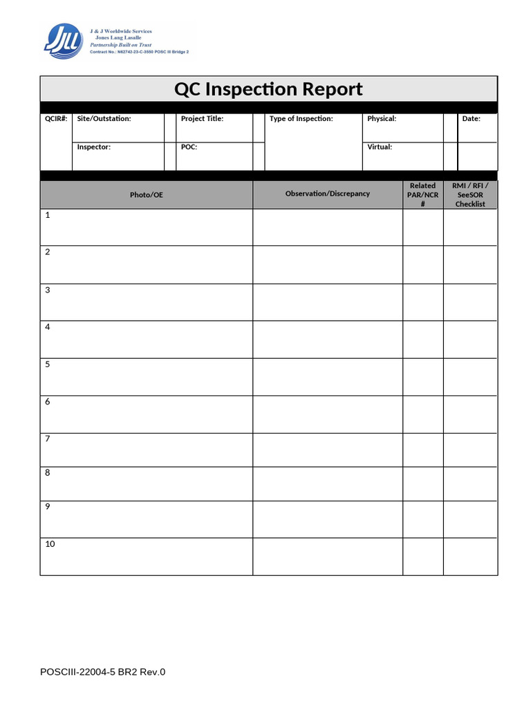 POSCIII-22004-5 BR2 QC Inspection Report Template | PDF