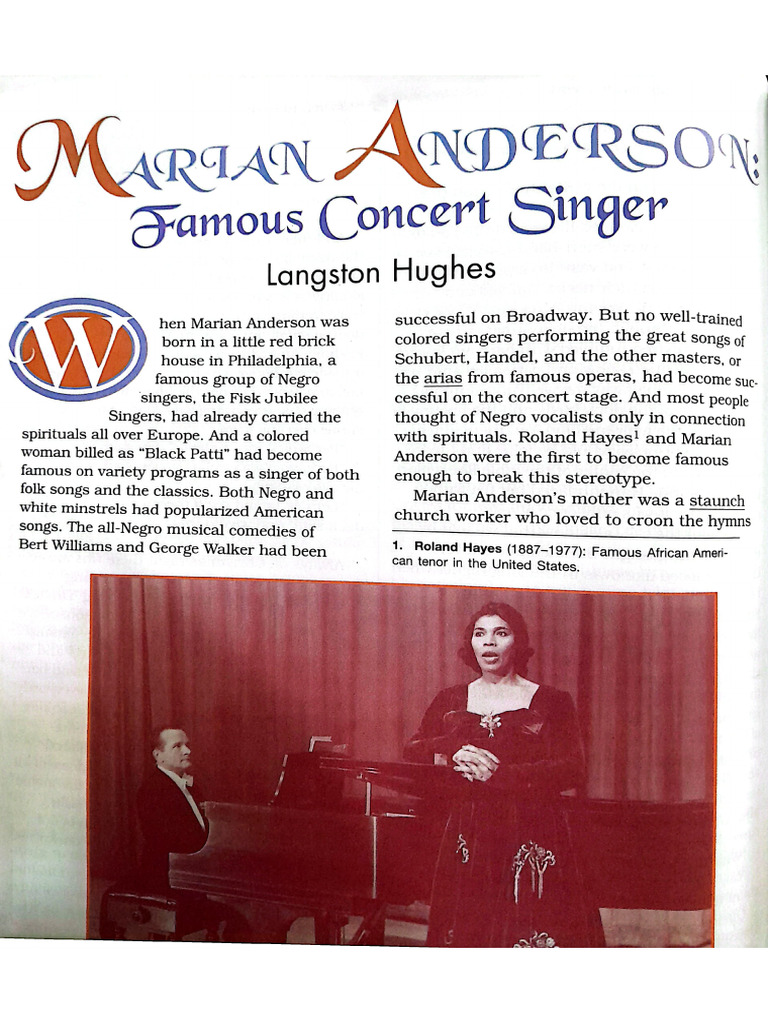 Famous Concert Singer Marian Anderson. | PDF
