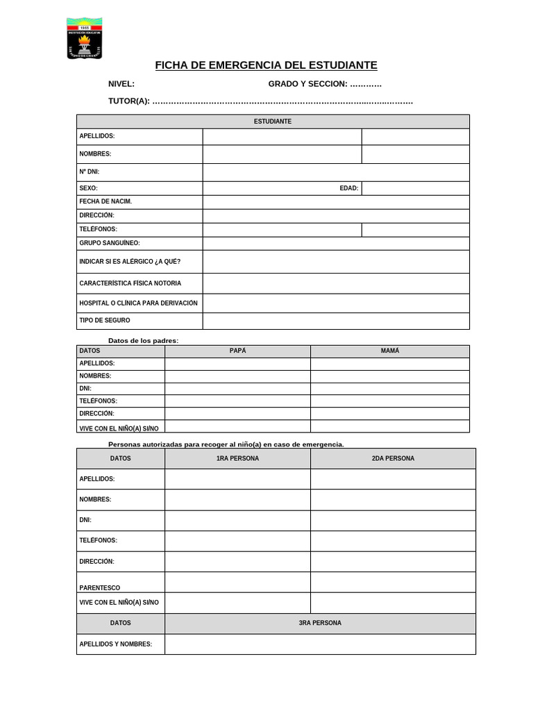 Ficha de Emergencia Del Estudiante | PDF | Aplicaciones de la criptografía | Argentina