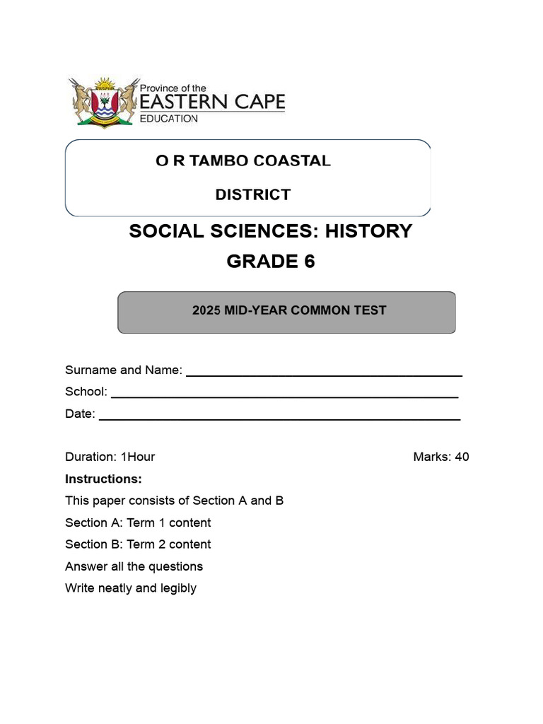 Ss History Grade 6 Controlled Test Term 2 2024 Edited | PDF | Leonardo ...