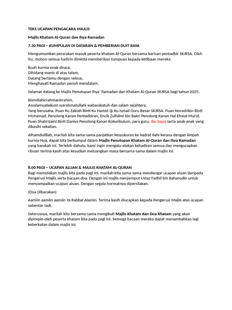 Teks Ucapan Pengacara Majlis | PDF