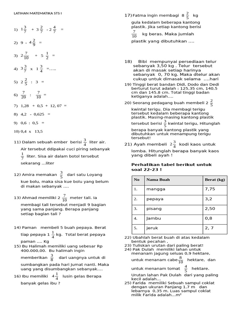 Latihan Matematika STS I | PDF