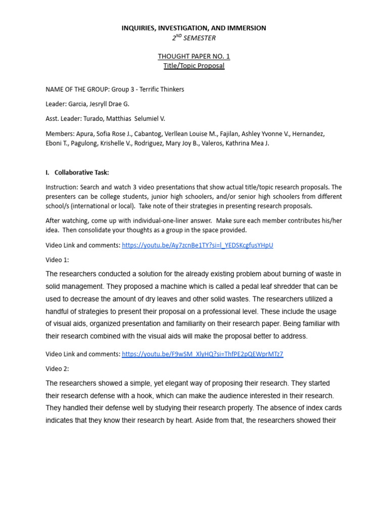 Terrific-Thinkers ThoughtPaper 1 | PDF | Mind | Knowledge