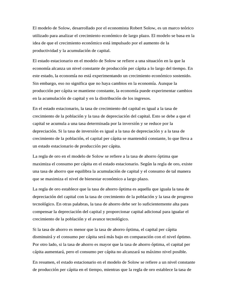 El Modelo de Solow | PDF | Crecimiento económico | Ciclo comercial
