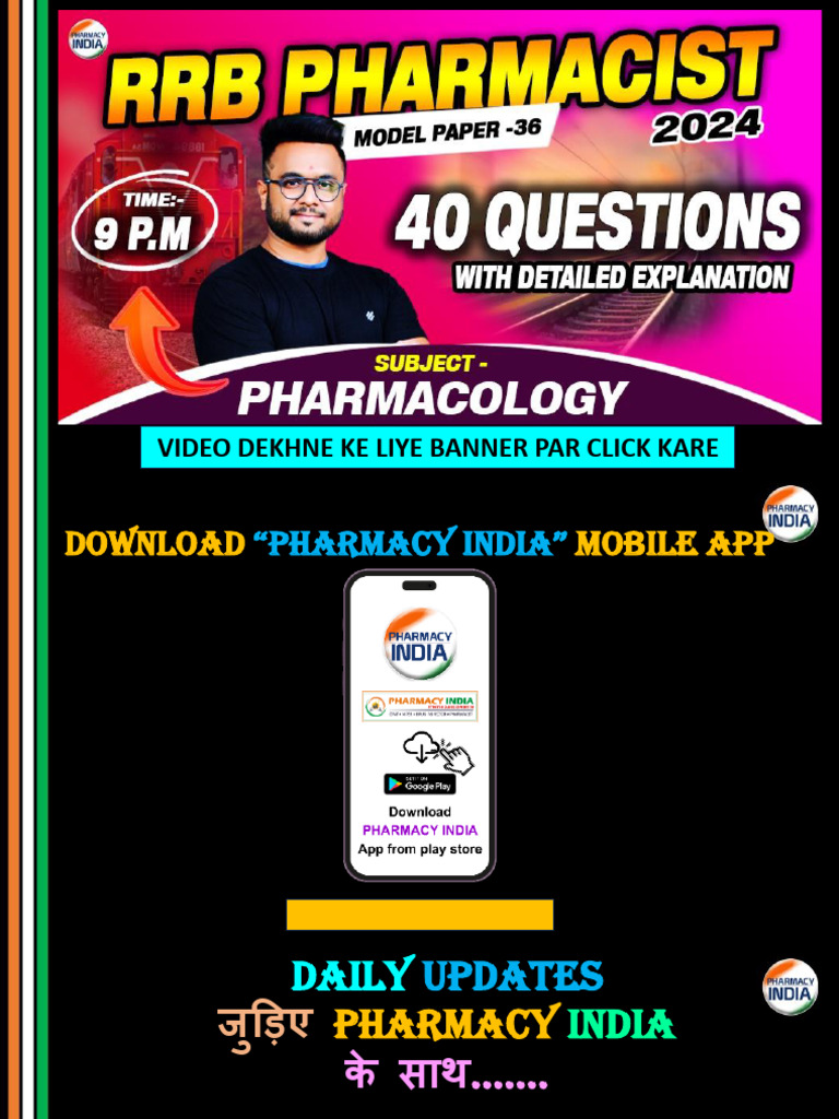 RRB Model Paper 36 Pharmacology 10th Aug 24 | PDF | Vasodilation | Neurochemistry