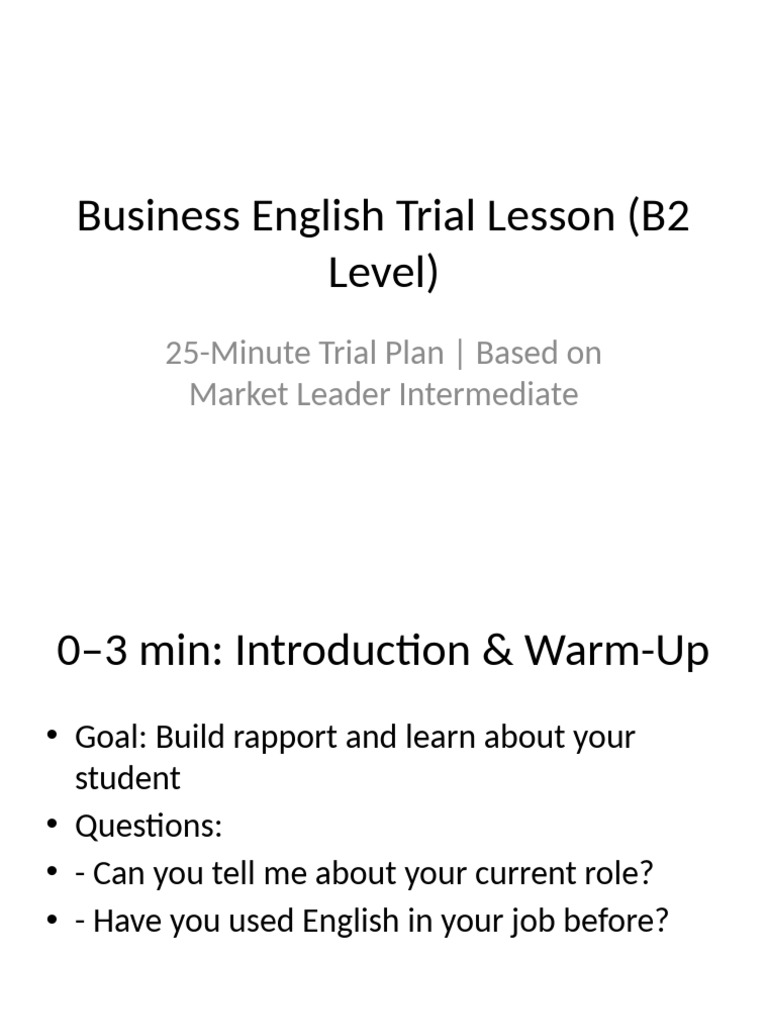 B2 Business English Trial Lesson Plan | PDF