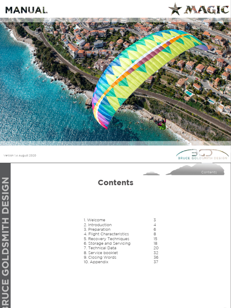 BGD MAGIC Paraglider Owner's Manual | PDF | Parachute | Aerospace ...