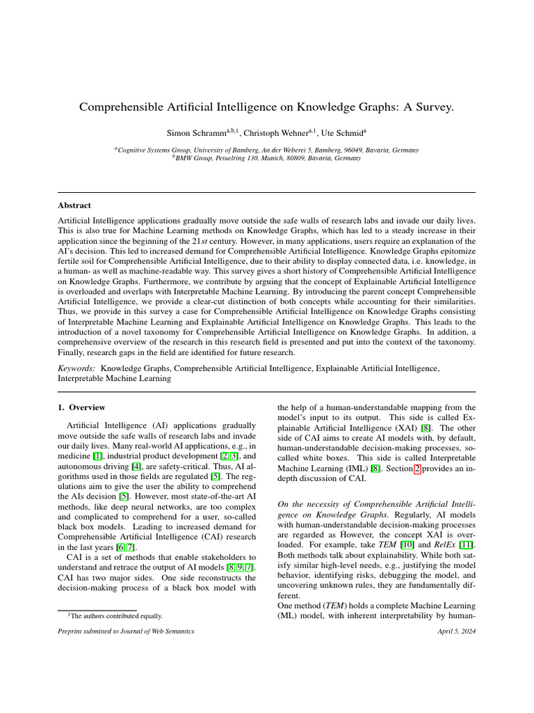 Comprehensible Artificial Intelligence On Knowledge Graphs: A Survey | PDF | Artificial ...
