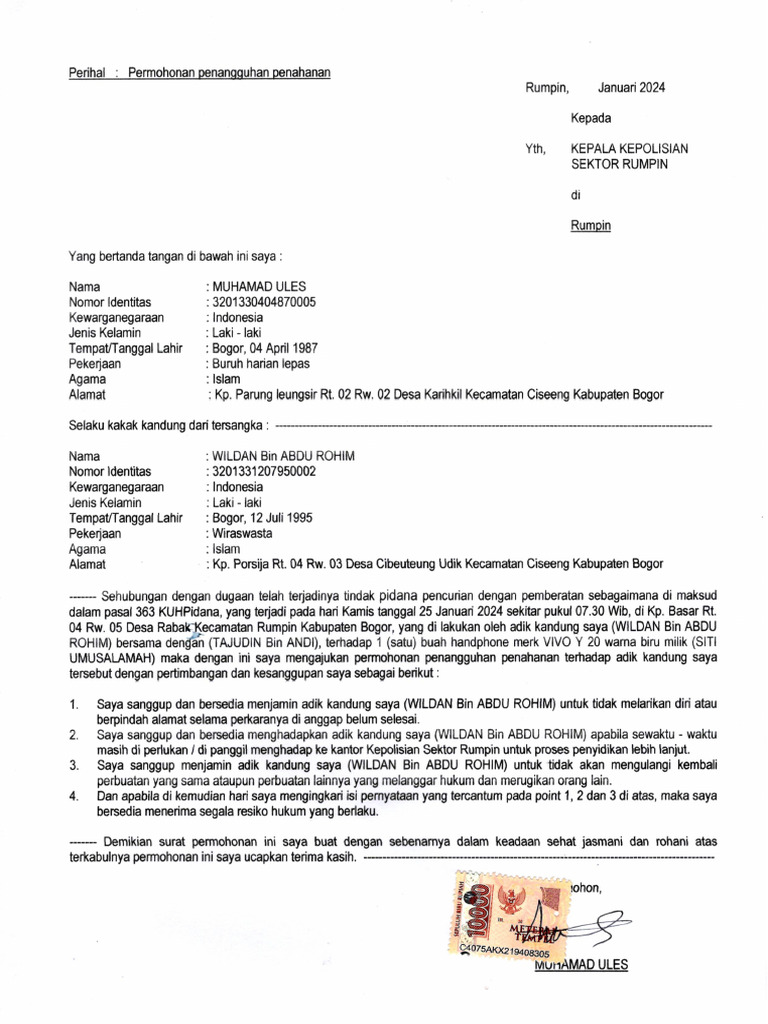 Permohonan Penangguhan Penahanan | PDF