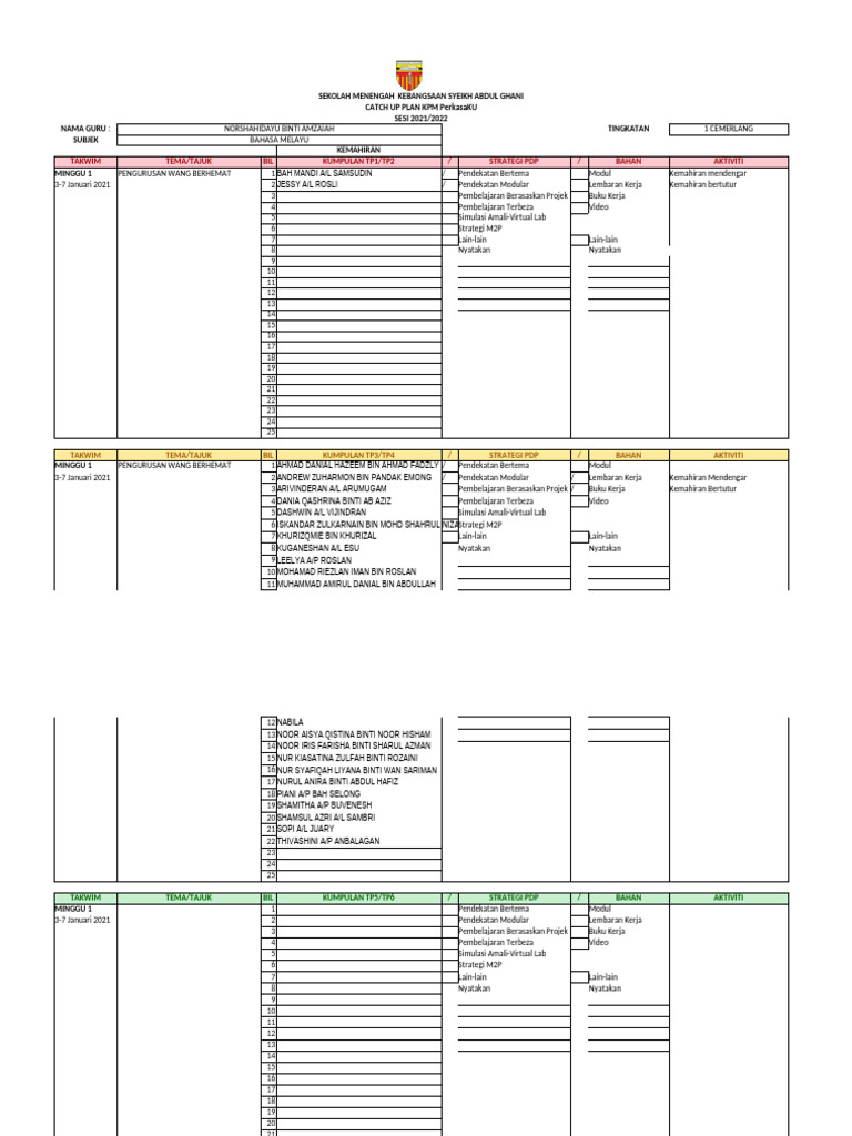 Catch-Up Plan 1 Cemerlang | PDF
