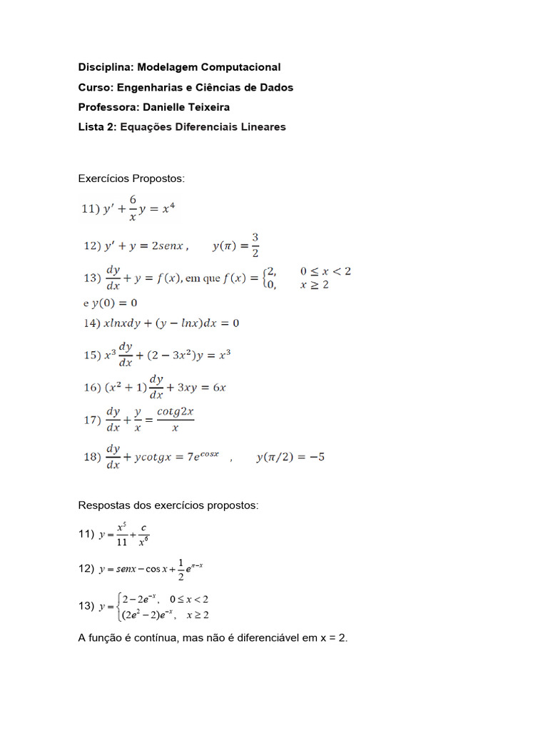 Lista 2 Modelagem Computacional | PDF