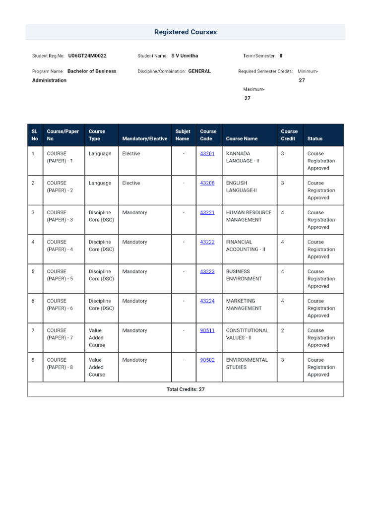 Student Course Registration | PDF