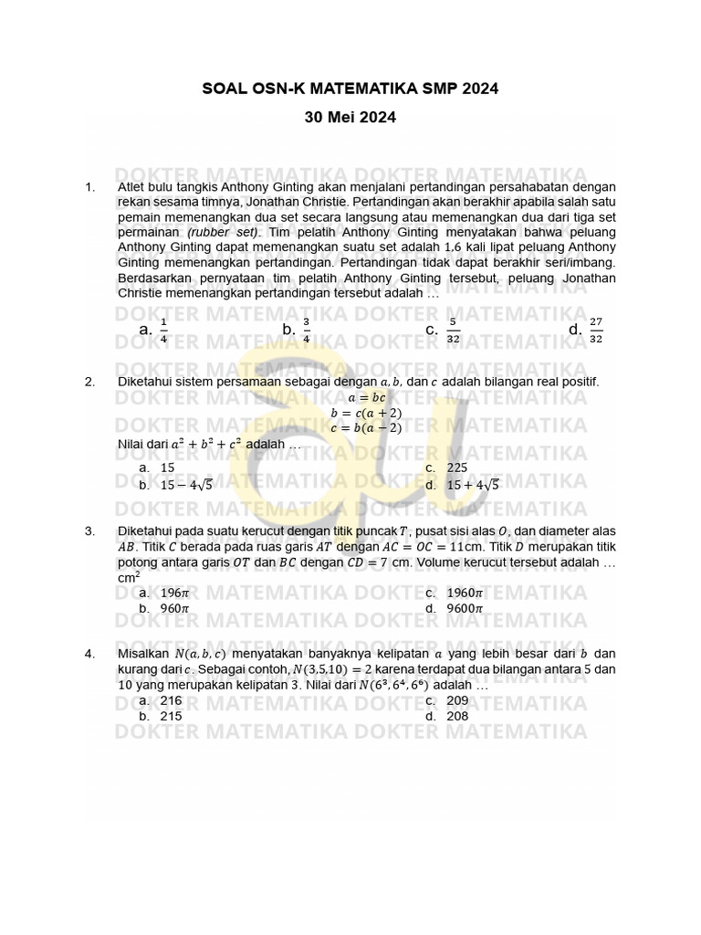 Soal Osk 2024 Smp | PDF