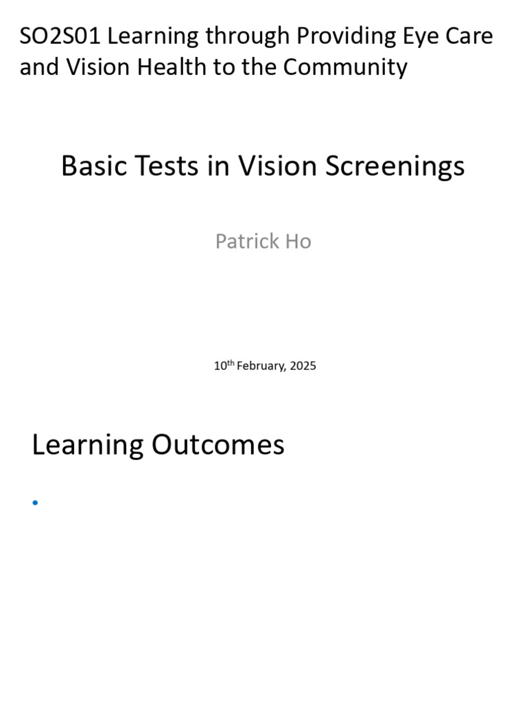 Lecture 3 Basic Tests in Vision Screenings | PDF | Facial Features | Senses