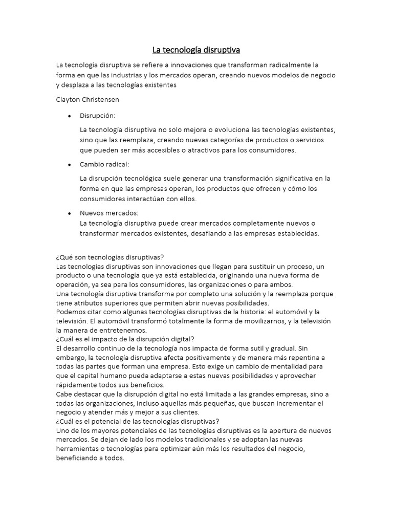 La Tecnología Disruptiva | PDF | Innovación disruptiva | Procesos de negocio