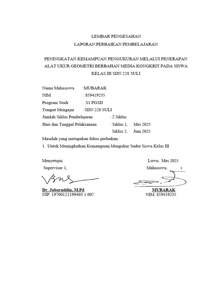 Lembar Pengesahan Laporan Perbaikan Pembelajaran | PDF