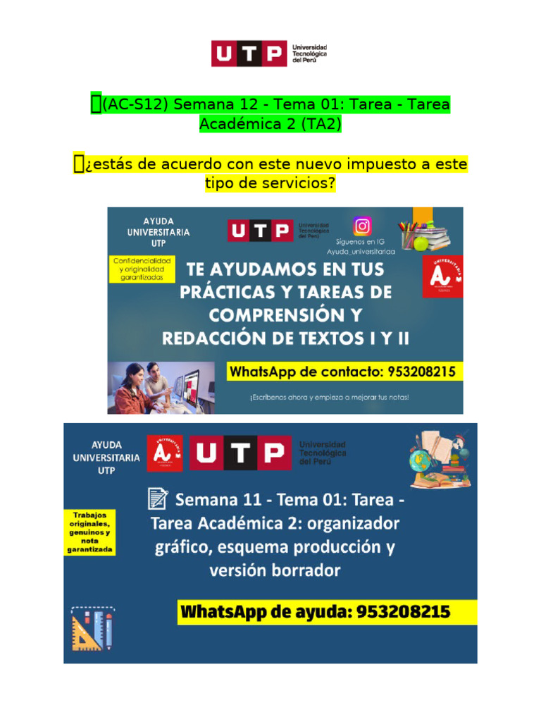 ? (AC-S12) Semana 12 - Tema 01 Tarea - Tarea Académica 2 (TA2) | PDF | Puntuación | Coma