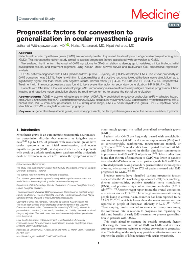 Prognostic Factor Ocular Myastenia Gravis | PDF | Thymus | Human Diseases And Disorders