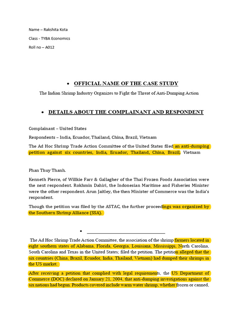 International Economics - Case Study | PDF | Dumping (Pricing Policy ...