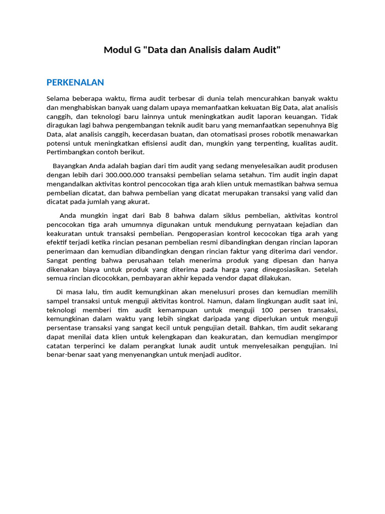 Modul G - Data Dan Analisis Dalam Audit - B Plus | PDF