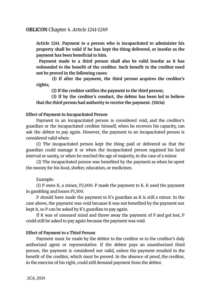Oblicon Chapter 4 1241-1249 | PDF | Legal Tender | Payments