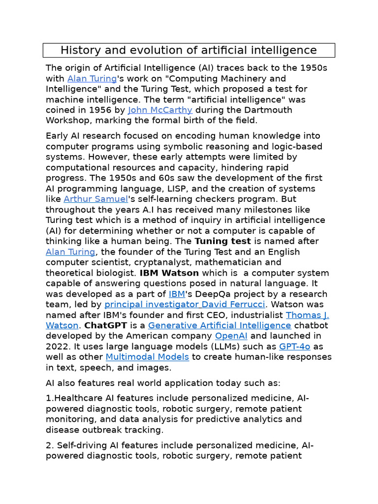 Evolution of Artificial Intelligence History | PDF