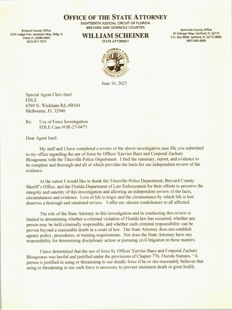 State Attorney Letter Re TPD Officer Shooting | PDF
