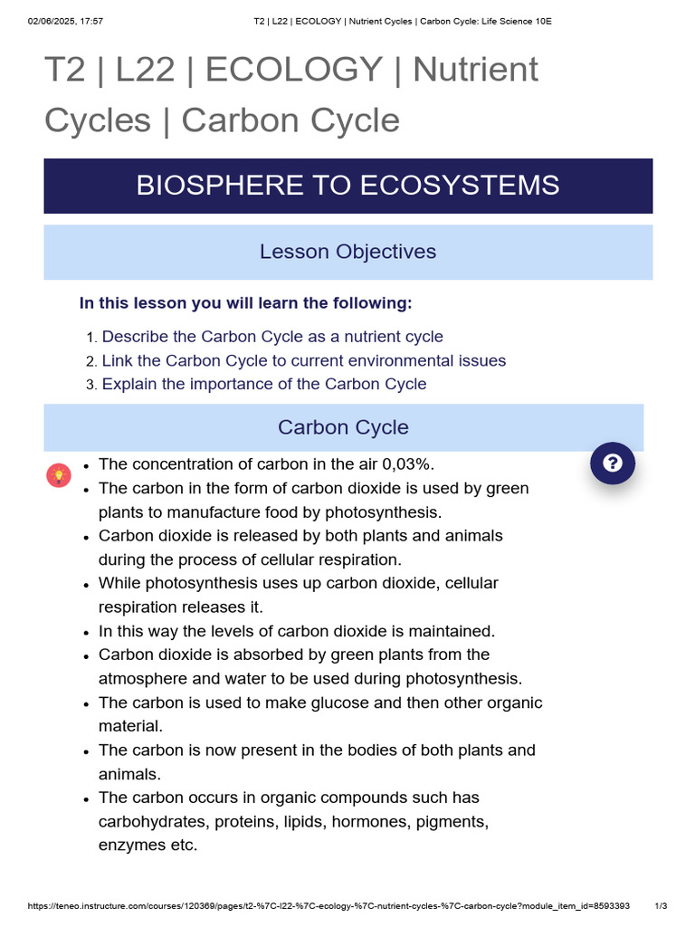 T2 - L22 - ECOLOGY - Nutrient Cycles - Carbon Cycle - Life Science 10E ...