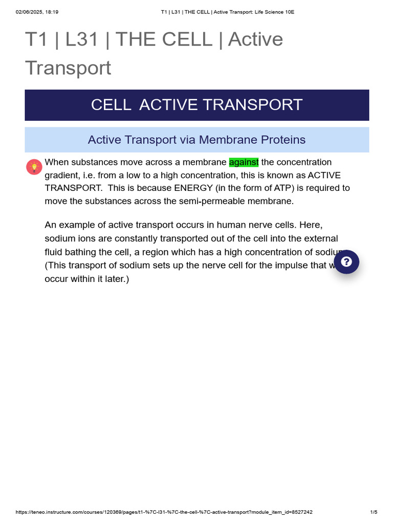 T1 - L31 - The CELL - Active Transport - Life Science 10E | PDF | Cell ...