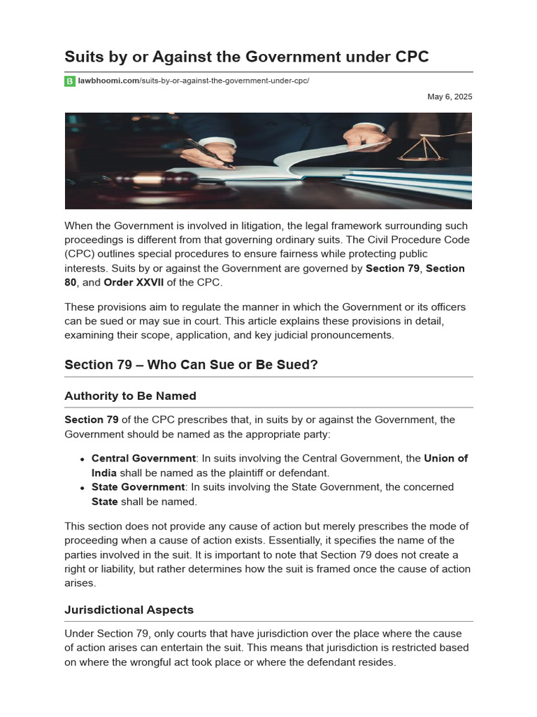 Government Suits Under CPC Explained | PDF | Lawsuit | Cause Of Action