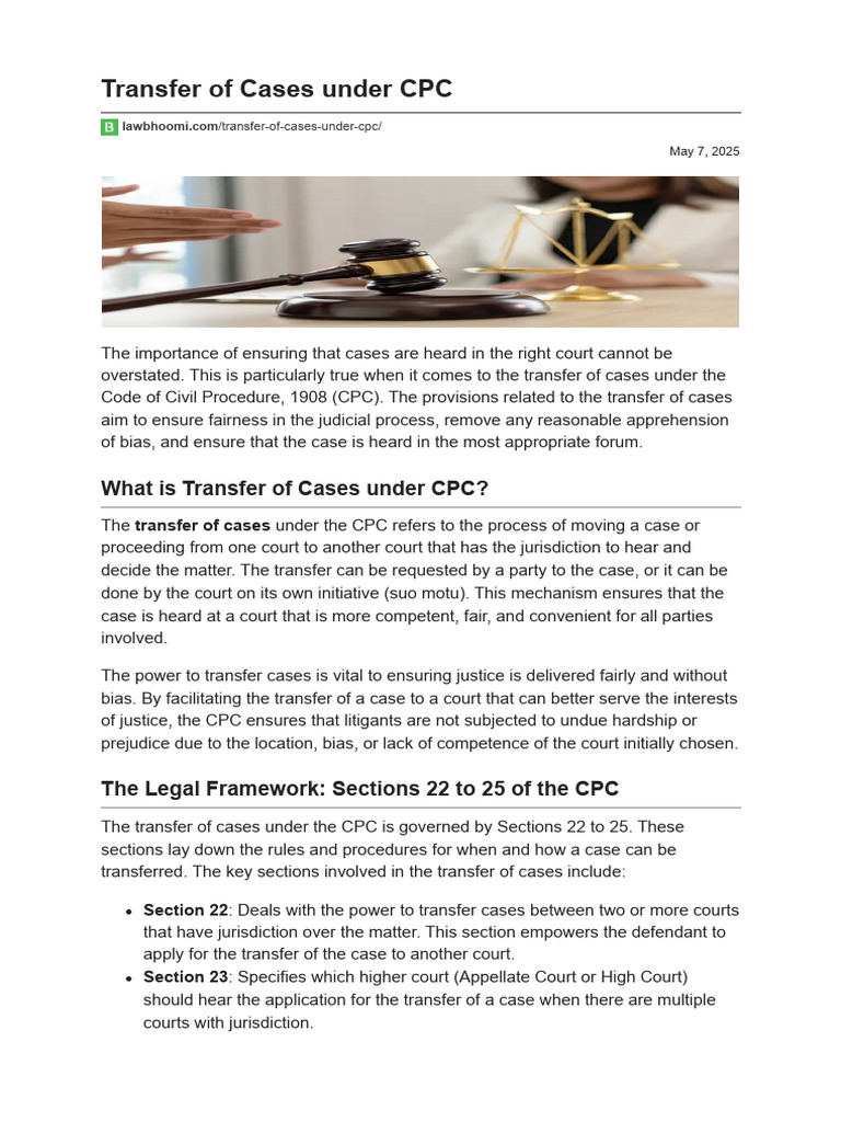 Transfer of Cases Under CPC | PDF | Lawsuit | Jurisdiction
